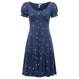 A-Linien-Kleid Ragwear "Orise Print", Damen, Gr. M (38), Normalgr&ouml;&szlig;en, night blau, Jersey, Material: 50% Baumwolle, 50% Modal, figurumspielend kniebedeckend, tiefer Rundhals, &Auml;rmel ohne &Auml;rmelschlitz R&uuml;schen, Kleider, Knielanges verspieltes Sommerkleid