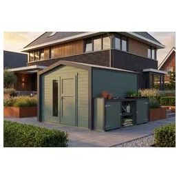 Gartenhaus Weka "Killarney", gr&uuml;ngrau, anthrazit, ohne Fu&szlig;boden, ohne Dacheindeckung, Massivholz, Gartenh&auml;user, Gartenhaus, Doppelt&uuml;r, 1 1/2, Fenster an Seite, inkl. Pflanztisch