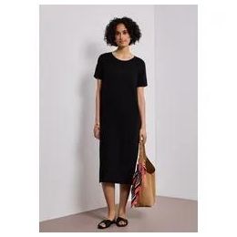 Midikleid Street One, Damen, Gr. 38, EURO-Gr&ouml;&szlig;en, schwarz, Stoff, 95% Viskose, 5% Elasthan, unifarben, comfort fit Midi, Rundhals, normaler Saum, Kleider Midikleid, in Unifarbe
