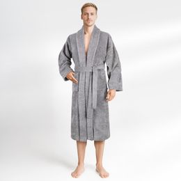 Herrenbademantel HAMMETEX "hergestellt aus 100% Baumwolle &ndash; 380 g/m&sup2; Frottee, mit Taschen" Gr. XXXL, hellgrau, 3XL, Baumwolle, Hausm&auml;ntel, saugf&auml;hig & Weich