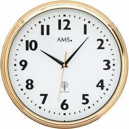 Funkwanduhr AMS "F5963", gold (goldfarben), Wanduhren, B/H/L: 5cm, Quarzuhr,Datum,Wohnzimmer,Esszimmer,K&uuml;che,Arbeitszimmer,B&uuml;ro,Flur