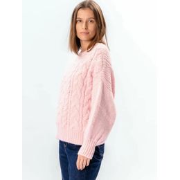 Rundhalspullover TEESHOPPEN "TEESHOPPEN Pullover Emma Cable", Herren, Gr. one-size, candy pink, Obermaterial: 62% Polyacryl, 18% Polyester, 8% Wolle, 8% Viskose, 4% Alpaka, Pullover Rundhalspullover