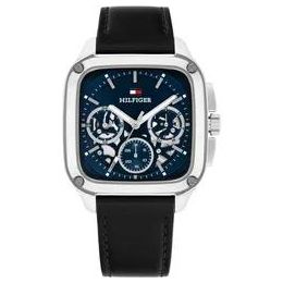 Multifunktionsuhr Tommy Hilfiger "Herald Skeleton", schwarz, blau, Armbanduhren, Herren, Quarzuhr, Armbanduhr, Herrenuhr, Lederarmband, analog