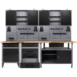 Werkstatt-Set ONDIS24, schwarz (anthrazit, schwarz, grau), B:240cm H:205cm T:60cm, Edelstahl, Werkb&auml;nke, 243 cm