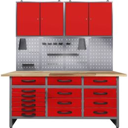 Werkstatt-Set ONDIS24, rot (anthrazit, rot), B:160cm H:205cm T:60cm, Metall, Werkb&auml;nke, 160 cm, mit LED