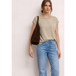 T-Shirt Street One, Damen, Gr. 34, timeless beige, Stoff, 95% Viskose, 5% Elasthan, unifarben, normal normal, U-Boot-Ausschnitt, B&uuml;ndchen, Shirts T-Shirt, mit U-Boot-Ausschnitt