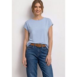 T-Shirt Street One, Damen, Gr. 34, cashmere blau, Stoff, 95% Viskose, 5% Elasthan, unifarben, normal normal, U-Boot-Ausschnitt, B&uuml;ndchen, Shirts T-Shirt, mit U-Boot-Ausschnitt