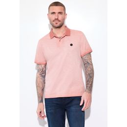 Poloshirt Street One MEN, Herren, Gr. L (42), sunrise rot, Web, 100% Baumwolle, gemustert, comfort fit normal, hoch geschlossener Ausschnitt, normaler Saum, Shirts, in washed Optik