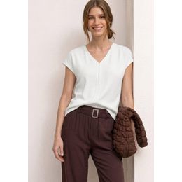 T-Shirt Street One, Damen, Gr. 40, sanftes wei&szlig;, Stoff, Vorderteil: 77% Polyester, 20% Viskose, 3% Elasthan. R&uuml;ckseite: 95% Viskose, 5% Elasthan, unifarben, comfort fit normal, V-Ausschnitt, normaler Saum, Shirts T-Shirt, mit V-Ausschnitt
