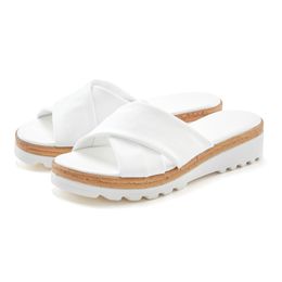 Pantolette Lascana "Sandale, Sommerschuh, Mule, offener Schuh", Damen, Gr. 36, wei&szlig;, Obermaterial: 100% Schafsleder. Decksohle: 100% Lederimitat. Futter: 100% Synthetik. Laufsohle: 100% Synthetik, unifarben, Basic, Schuhe Pantolette, NEU aus Leder mit dezentem Keilabsatz