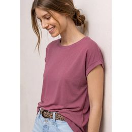 T-Shirt Street One, Damen, Gr. 34, schwarz clouded blush, Stoff, 95% Viskose, 5% Elasthan, unifarben, normal normal, U-Boot-Ausschnitt, B&uuml;ndchen, Shirts T-Shirt, mit U-Boot-Ausschnitt