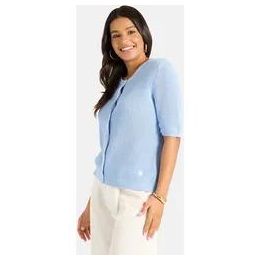 LIEBLINGSST&Uuml;CK Strickjacke LIEBLINGSST&Uuml;CK "NinonL", Damen, Gr. 36, 424, blau bell, 70% Baumwolle, 30% Leinen, regular fit, Strickjacken Strickjacke, 70% Baumwolle, 30% Leinen