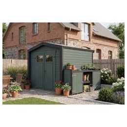 Gartenhaus Weka "Killarney", gr&uuml;ngrau, anthrazit, ohne Fu&szlig;boden, ohne Dacheindeckung, Massivholz, Gartenh&auml;user, Gartenhaus, Doppelt&uuml;r, 1/4 verglast, mit Pflanztisch