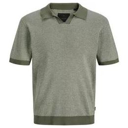 Jack & Jones Polokragenpullover JACK & JONES "JPRBLAHUDSON KNIT SPLIT NECK SS SN", Herren, Gr. XL, smokey olive detail:twist, Strick, Obermaterial: 100% Baumwolle, meliert, normal, V-Ausschnitt, Pullover, Baumwolle