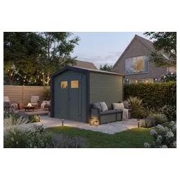 Gartenhaus Weka "Killarney", gr&uuml;ngrau, anthrazit, ohne Fu&szlig;boden, ohne Dacheindeckung, Massivholz, Gartenh&auml;user, Gartenhaus, Doppelt&uuml;r, 1/4 verglast, inkl. Sitztruhe