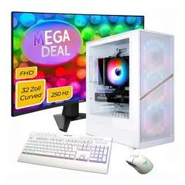 GAMEMAX Gaming-PC-Komplettsystem "MegaDeal AERIS MW 2776 AMD Ryzen 7 5700X 16GB 480GB SSD RTX 5060", Energieeffizienz: E (A-G), wei&szlig;, Microsoft Windows 11 Home (64 Bit), 16 GB RAM 480 GB SSD, Computer_Komplettsysteme, Windows 11 + MSI MAG 32C6X Curved Monitor 80cm (32")