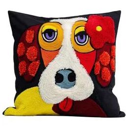 Dekokissen KARE DESIGN "Make Up Dog, Kissenh&uuml;lle mit F&uuml;llung, 45x45 cm", mehrfarbig, gemustert, B:45cm H:20cm L:45cm, Baumwolle, Polyester, Wolle, Dekokissen_Sitzkissen_Kissenh&uuml;llen, st&uuml;tzt Kopf und Nacken angenehm und sorgt f&uuml;r erholsamen Schlaf