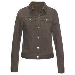 Jeansjacke Lascana, Damen, Gr. 36, dunkelkhaki, Denim/Jeans, Obermaterial: 100% Baumwolle, unifarben, figurumspielend h&uuml;ftlang, 1-Knopf-Manschette, Jacken Kurzjacke Jeansjacke, mit zwei Pattentaschen, Denimjacke aus Baumwolle, Sommerjacke