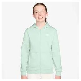 Kapuzensweatjacke Nike SPORTSWEAR "K NSW CLUB FLC HD FZ LS LBR", M&auml;dchen, Gr. L, barely gr&uuml;n, angeraute Sweatware, Obermaterial: 80% Baumwolle, 20% Polyester, normal, angesetztes B&uuml;ndchen, Sweatjacken, mit Kapuze, aus Sweatware-Material, mit Rei&szlig;verschluss
