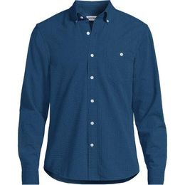 LANDS' END Seersucker-Hemd mit langen &Auml;rmeln, in Lang-Gr&ouml;&szlig;e, Herren,  Blau, Baumwolle, by Lands' End