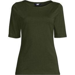 LANDS' END Supima&reg; T-Shirt mit U-Boot-Ausschnitt und gekn&ouml;pfter Schulter, Damen,  Gr&uuml;n, Baumwolle, by Lands' End