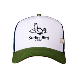 Trucker Cap COASTAL "Coastal Trucker Cap HFT Surfin Bird", Herren, Gr. onesize, wei&szlig;, olive, 60% Polyester, 40% Baumwolle, Caps