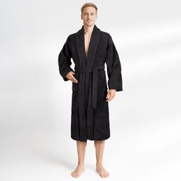 Herrenbademantel HAMMETEX "hergestellt aus 100% Baumwolle &ndash; 380 g/m&sup2; Frottee, mit Taschen" Gr. L, schwarz, L, Baumwolle, Hausm&auml;ntel, saugf&auml;hig & Weich