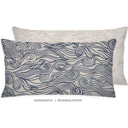 Kissenbez&uuml;ge Tom Tailor HOME "WAVES", schwarznavy, sunnysand, sanftes wei&szlig;, B:40cm H:0,5cm L:80cm, Renforc&eacute;, Obermaterial: 100% Baumwolle, Kissenbez&uuml;ge, new bedroom, gewebtes Label