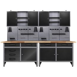 Werkstatt-Set ONDIS24, schwarz (anthrazit, schwarz, grau), B:240cm H:205cm T:60cm, Edelstahl, Werkb&auml;nke, 240 cm