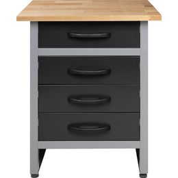Werkbank ONDIS24 "Bernd", schwarz (schwarz, anthrazit), B:60cm H:85cm T:60cm, Edelstahl, Werkb&auml;nke, h&ouml;henverstellbar, 4 Schubladen, ca. 60x60x85 cm