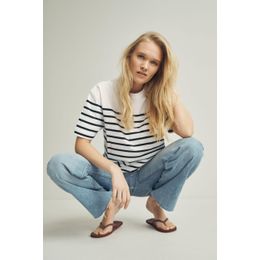 Rundhalsshirt SENSES.THE LABEL, Damen, Gr. XL, opticwei&szlig;, night navy, Single Jersey, Material: 100% Baumwolle, gestreift, oversize normal, Rundhals, eingesetzt gerader Abschluss, Shirts Rundhalsshirt, aus Baumwolle
