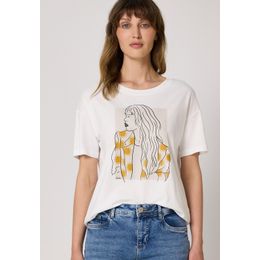 T-Shirt STREET ONE STUDIO, Damen, Gr. 34, wei&szlig;, Web, 50% Baumwolle, 50% Modal, bedruckt, normal normal, Rundhals, abgesteppt, Shirts T-Shirt, Rundhalsausschnitt