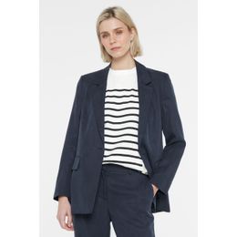 Jackenblazer SENSES.THE LABEL, Damen, Gr. L, night navy, Material: 100% Lyocell, Futter: 50% Polyester, 50% Viskose, unifarben, regular fit normal, tiefer V-Ausschnitt, eingesetzt gerader Abschluss, Blazer, mit leichtem Glanz