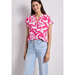 Shirtbluse Street One, Damen, Gr. 34, magenta dream, Stoff, 100% Viskose, gemustert, klassisch normal, Rundhals, abgesteppt, Blusen, mit geschlitztem Rundhalsausschnitt