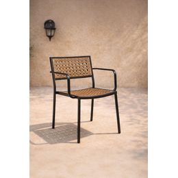 Gartenstuhl VENTURE HOME "Paola, gepolsterter Outdoor-Sitz f&uuml;r entspannte Outdoor-Momente", braun (natur, schwarz, braun), B:56cm H:78cm T:57cm, Geflecht Rattan, Polyester, Stahl, St&uuml;hle, Gartenstuhl, Outdoorstuhl, Terrassenstuhl mit ausziehbar, komfortabel