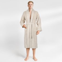 Herrenbademantel HAMMETEX "hergestellt aus 100% Baumwolle &ndash; 380 g/m&sup2; Frottee, mit Taschen" Gr. S, beige, S, Baumwolle, Hausm&auml;ntel, saugf&auml;hig & Weich