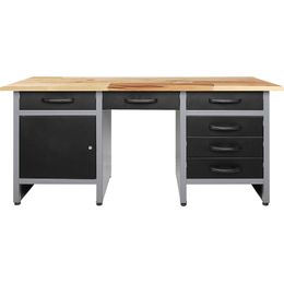 Werkbank ONDIS24 "Harry", schwarz (schwarz, anthrazit), B:160cm H:85cm T:60cm, Metall, Werkb&auml;nke, ca. 160 cm, h&ouml;henverstellbar