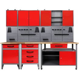 Werkstatt-Set ONDIS24, rot (anthrazit, rot), B:240cm H:205cm T:60cm, Metall, Werkb&auml;nke, 240 cm