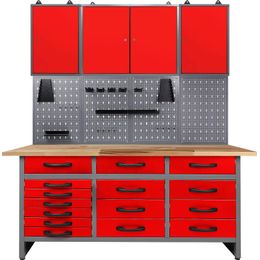 Werkstatt-Set ONDIS24, rot (anthrazit, rot), B:160cm H:205cm T:60cm, Edelstahl, Werkb&auml;nke, 160 cm