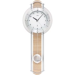 Funk-Pendelwanduhr AMS "F5305", silber (sonomafarben, silberfarben), Wanduhren, B/H/L: 24cm x 6cm x 60cm, Made in Germany, Aluminium-/Holzgeh&auml;use,Esszimmer,Wohnzimmer