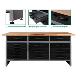 Werkbank ONDIS24 "Konny", schwarz, B:160cm H:85cm T:60cm, Edelstahl, Werkb&auml;nke