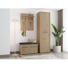 Garderoben-Set Inosign "Landes Flurm&ouml;bel, Dielenm&ouml;bel, Flurschrank, Flurgarderobe Br= 134,5 cm", artisan eiche, B:134,5cm H:197,5cm T:40cm, Hartfaserplatte, Kunststoff, Metall, Spanplatte, Kastenm&ouml;bel-Sets, Front Artisan Eiche mit dekorativen schwarzen Streifen