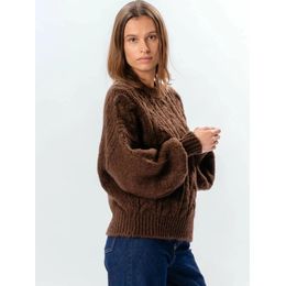 Rundhalspullover TEESHOPPEN "TEESHOPPEN Pullover Emma Cable", Herren, Gr. one-size, chocolate, Obermaterial: 62% Polyacryl, 18% Polyester, 8% Wolle, 8% Viskose, 4% Alpaka, Pullover Rundhalspullover