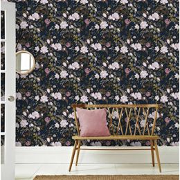 Vliestapete Sublime "ROSES", blau, B:0,52m L:10m, Vlies, Tapeten, Design Tapeten