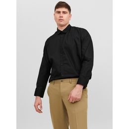 Jack & Jones PlusSize Langarmhemd "JJJOE SHIRT LS PLAIN PLS", Herren, Gr. 4XL, N-Gr, schwarz, Web, Obermaterial: 65% Polyester, 35% Baumwolle, JACK & JONES PLUSSIZE, unifarben, regular fit normal, 2-Knopf-Manschette, Hemden, Materialmix, normal geschnitten