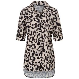 Klassische Bluse CLOUD 5IVE "CLOUD 5IVE Leo All Over Turn-Up Bluse", Damen, Gr. S, beige, schwarz, 100% Polyester, Blusen