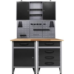 Werkstatt-Set ONDIS24, schwarz (anthrazit, schwarz, grau), B:120cm H:205cm T:60cm, Metall, Werkb&auml;nke, 120 cm