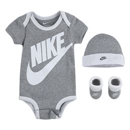 Erstausstattungspaket Nike Sportswear "NHN FUTURA LOGO", M&auml;dchen, Gr. 68/80 (6/12), grau (dunkelgrau), Jersey, Obermaterial: 60% Baumwolle, 40% Polyester, bedruckt, KOB Set-Artikel Erstausstattungspaket, Set mit drei Teilen, weiches Material, pflegeleicht