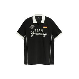 Poloshirt s.Oliver, Herren, Gr. L, schwarz, Jersey, Obermaterial: 100% Baumwolle, bedruckt, bestickt, unifarben mit Farbeins&auml;tzen, normal h&uuml;ftbedeckend, V-Ausschnitt, B&uuml;ndchen, Shirts, Sommershirt - WM 2026 - mit GERMANY-Print