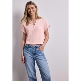 Blusenshirt Street One, Damen, Gr. 44, minimal rose, Web, 100% Baumwolle, unifarben, normal normal, Rundhals, abgesteppt, Shirts Blusenshirt, aus reiner Baumwolle